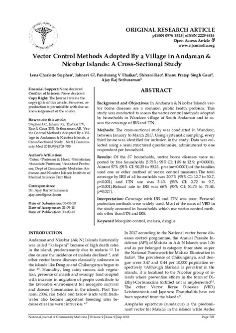 Pdf Vector Control Methods Adopted By A Village In Andaman And Nicobar Islands A Cross