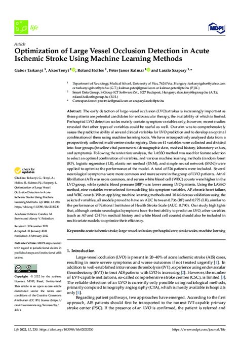Pdf Optimization Of Large Vessel Occlusion Detection In Acute