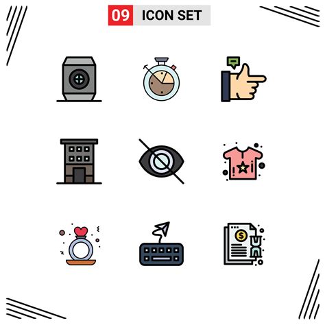 Pack Of 9 Creative Filledline Flat Colors Of Hide Disable Like Shops House Editable Vector