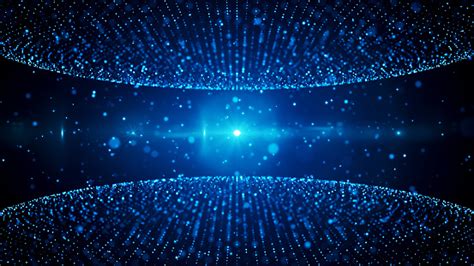 추상 공간 파란색 반짝이는 흐릿한 초점 상단 및 하단 반 타원체 기하학적 점 반짝이는 반짝이는 먼지와 광학 조명 플레어 배경이 있는 선 0명에 대한 스톡 벡터 아트 및 기타