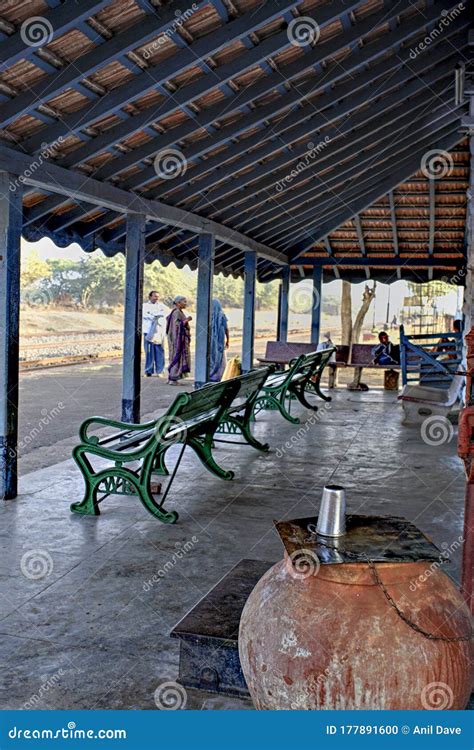 Drinking Water Earthen Pot And Cast Iron Bench At Railway Station Lunidhar Near Mota Devaliya