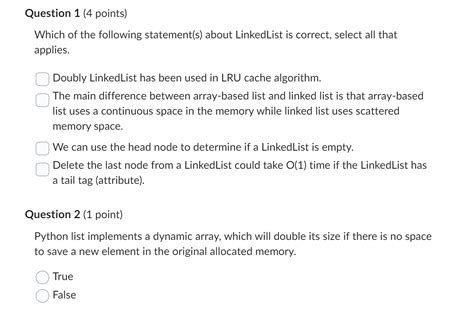 Solved Which Of The Following Statements About Linkedlist