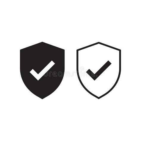 Shield Check Mark Icon Set Protection Approve Sign Stock Vector