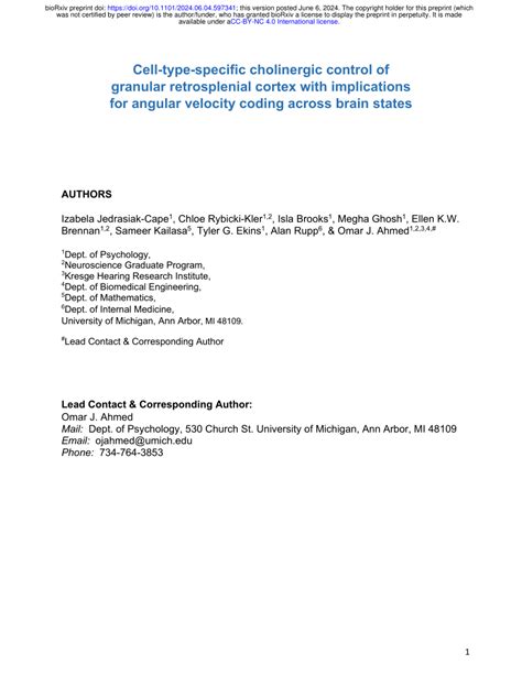 Pdf Cell Type Specific Cholinergic Control Of Granular Retrosplenial