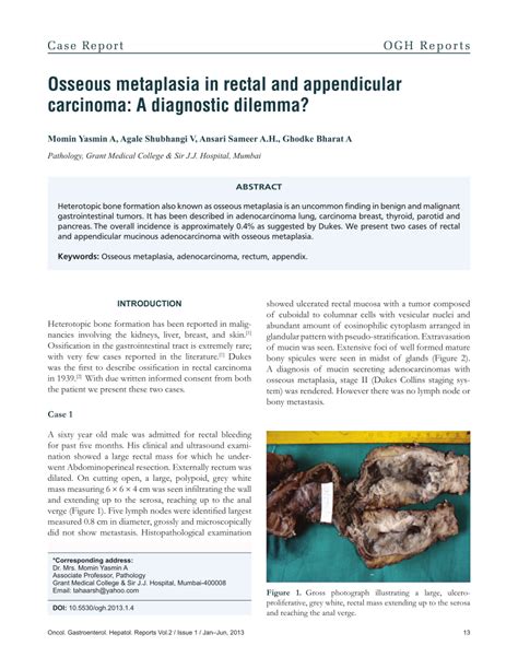 Pdf Osseous Metaplasia In Rectal And Appendicular Carcinoma A