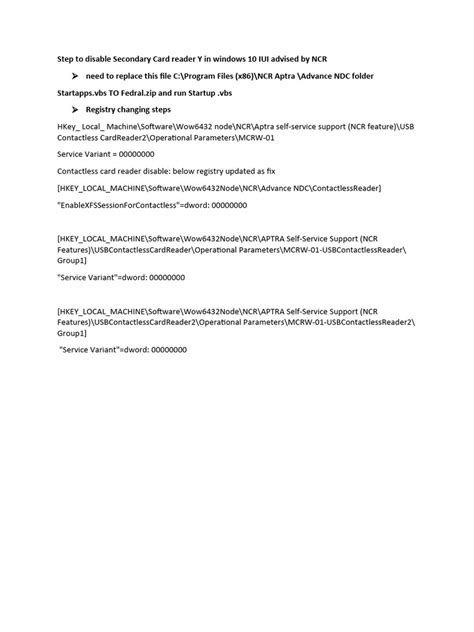 Step To Disable Secondary Card Reader Y In Windows 10 Iui Advised By Ncr Pdf Business