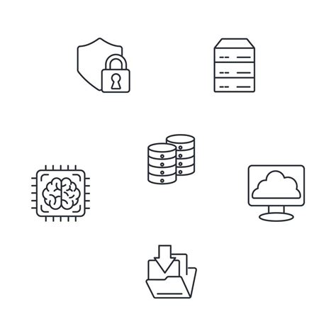 Data Center Cloud Computer Connection Hosting Server Database Icons Set Data Center Cloud