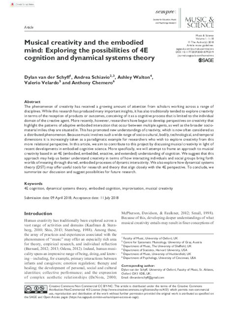 Pdf Musical Creativity And The Embodied Mind Exploring The Possibilities Of 4e Cognition And