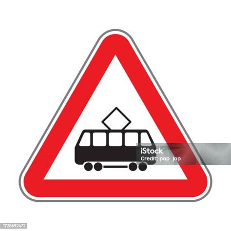 트램 웨이 교차로 교통 도로 표지판 흰색으로 격리되어 있습니다 벡터 일러스트레이션 Mandate에 대한 스톡 벡터 아트 및 기타 이미지 Mandate 건널목 경계