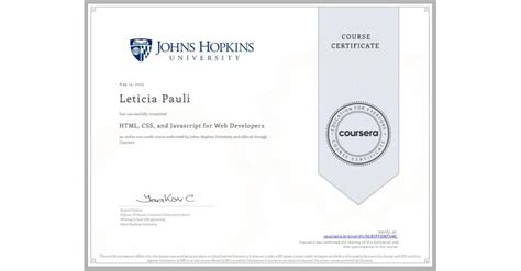 Leticia Pauli On Linkedin Completion Certificate For Html Css And Javascript For Web Developers
