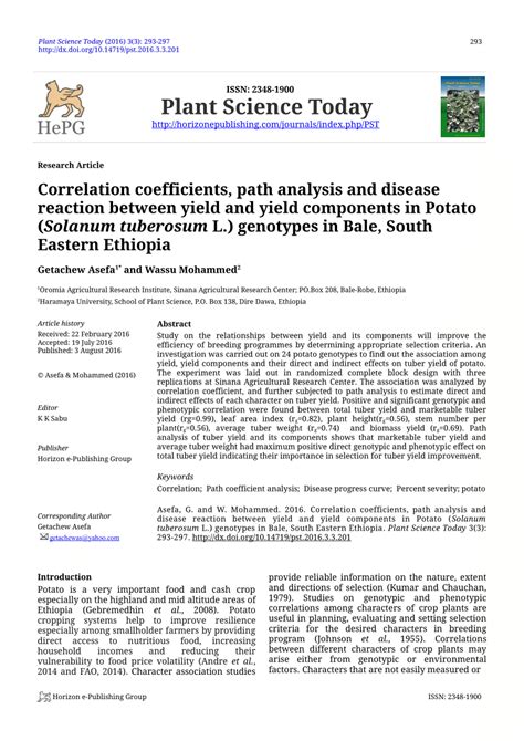 Pdf Correlation Coefficients Path Analysis And Disease Reaction