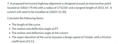 solved 7 a proposed horizontal highway alignment is