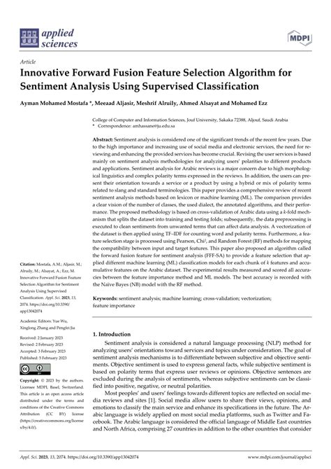 Pdf Innovative Forward Fusion Feature Selection Algorithm For