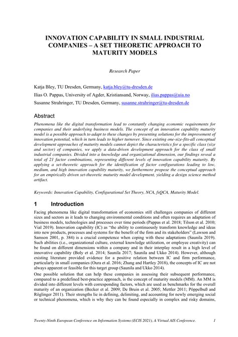 Pdf Innovation Capability In Small Industrial Companies A Set Theoretic Approach To Maturity