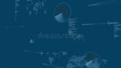 Animation Of Sonar Soundwaves Maps And Computer Language Over Blue Background Stock Video