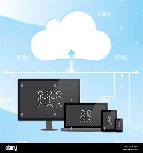 Vector Illustration Cloud Computing Concept With Desktop Computer Laptop Tablet And