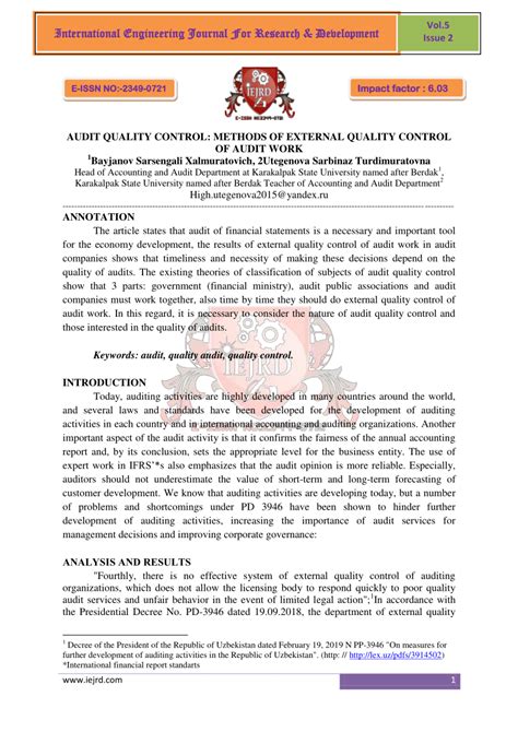 Pdf Issue 2 Audit Quality Control Methods Of External Quality