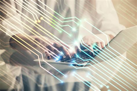 Premium Photo Double Exposure Of Woman Hands Working On Computer And