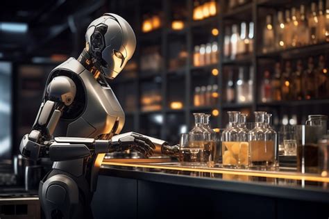 Premium Ai Image Android Humanoid Robot Working At The Bar As A Bartender