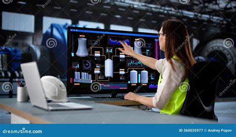 Young Female Engineer Operates Scada System Stock Image Image Of Caucasian Operator 360035977