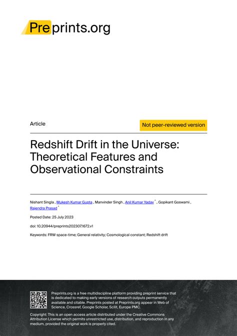 Pdf Redshift Drift In The Universe Theoretical Features And