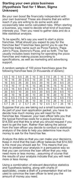 solved need help creating a statistical analysis in a step