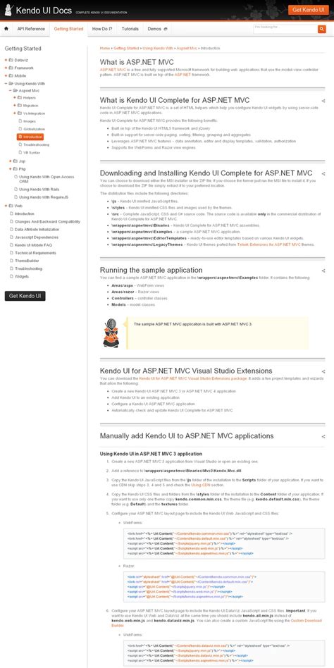 kendo ui for asp mvc documentation guide