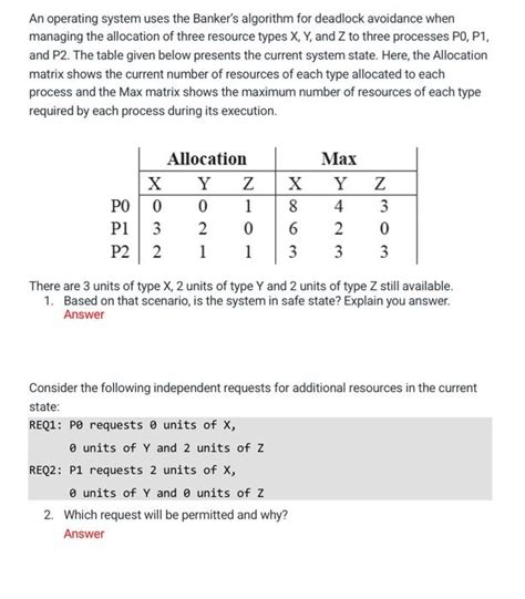Solved An Operating System Uses The Bankers Algorithm For