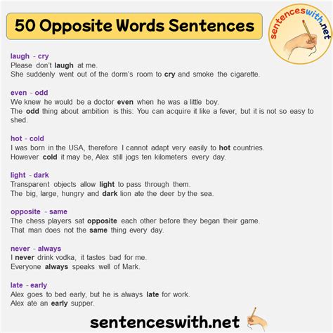 50 Opposite Words List And Example Sentences Archives Sentenceswithnet