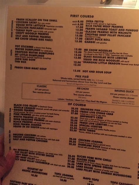 Menu At Mr Chow Restaurant London