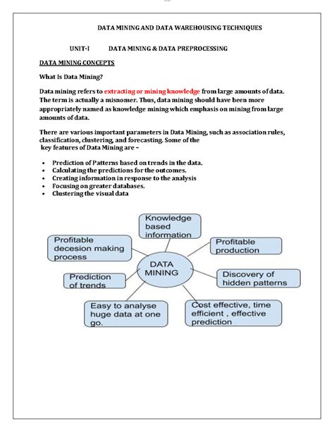 Data Mining And Warehousing Notes Data Mining And Data Warehousing Techniques Unit I Data