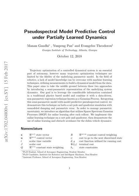 Pdf Pseudospectral Model Predictive Control Under Partially Learned Dynamics