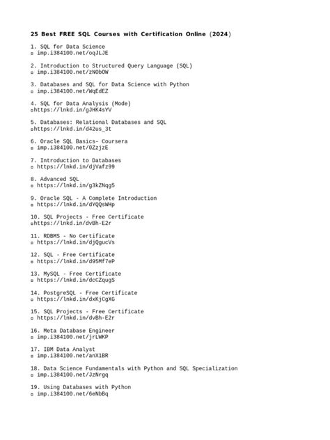 25 Free Sql Courses With Certification Pdf Business Technology And Engineering