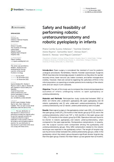Pdf Safety And Feasibility Of Performing Robotic Ureteroureterostomy