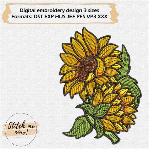 Sunflowers Bouquet Machine Embroidery Design Etsy