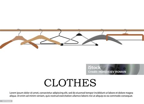 현실적인 나무 옷걸이입니다 코트 스웨터 드레스 스커트 바지에 대 한 디자인 서식 파일 그래픽 광고에 대 한 레이아웃 걸이 장비에 대한 스톡 벡터 아트 및 기타 이미지