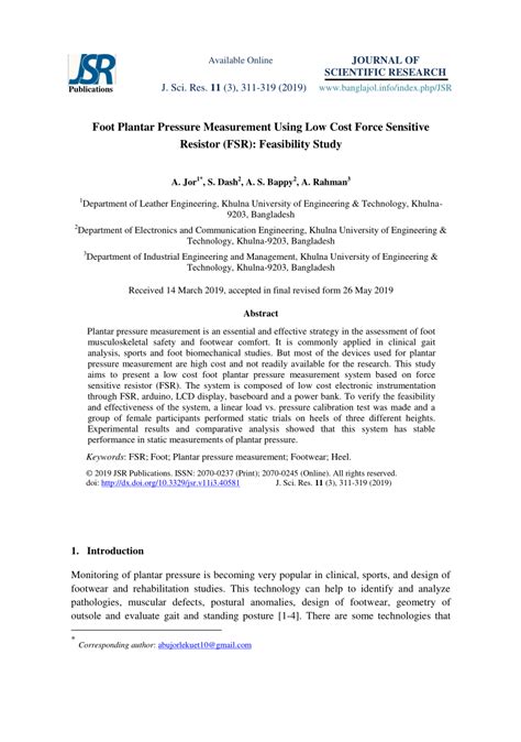 Pdf Foot Plantar Pressure Measurement Using Low Cost Force Sensitive Resistor Fsr