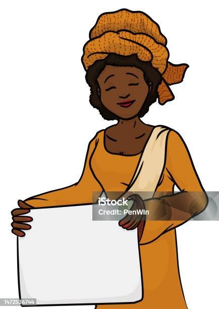 터번을 두른 어두운 피부의 여자 빈 기호를 들고 있는 템플릿 벡터 일러스트레이션 3월에 대한 스톡 벡터 아트 및 기타 이미지 3월 International Womens