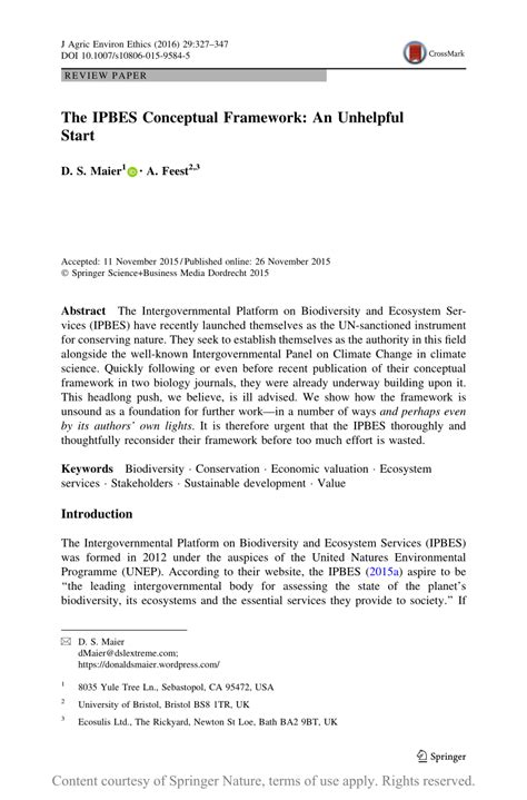 The Ipbes Conceptual Framework An Unhelpful Start Request Pdf