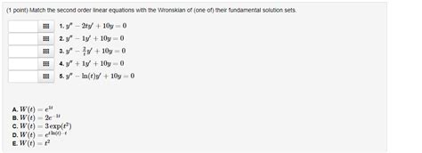 Solved 1 Point Match The Second Order Linear Equations With
