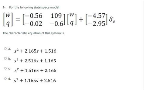 Solved 1 For The Following State Space Model