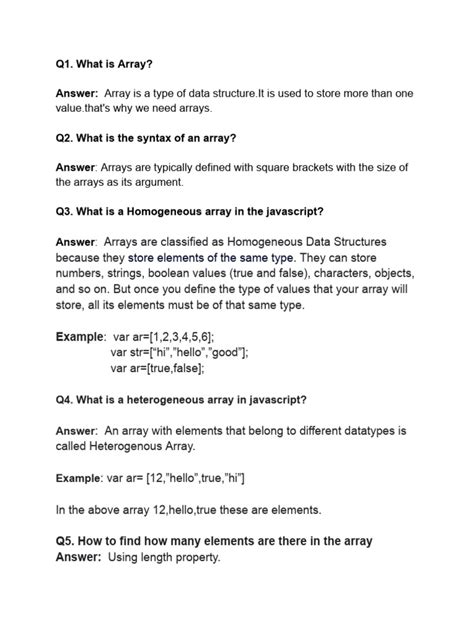 Array Interview Questions Pdf Data Type Data