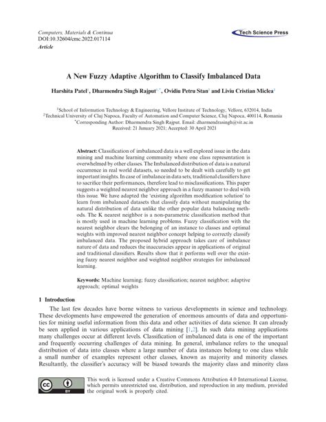 Pdf A New Fuzzy Adaptive Algorithm To Classify Imbalanced Data