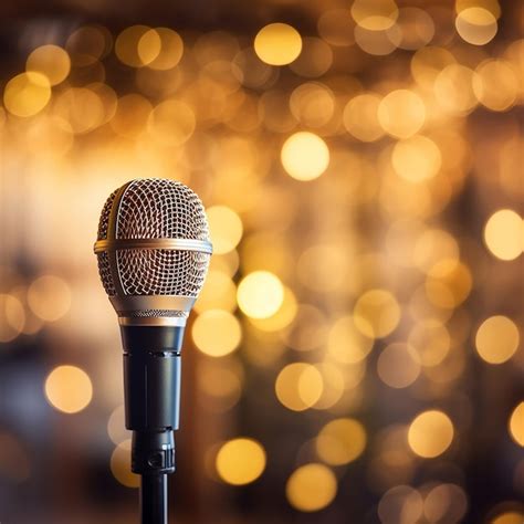 Premium Ai Image A Microphone On The Abstract Blurred Speech In The Seminar Room Generated By Ai