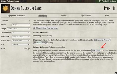 Compendium Item Description Error Ochre Fulcrum Lens · Issue 3559 · Foundryvttpf2e · Github