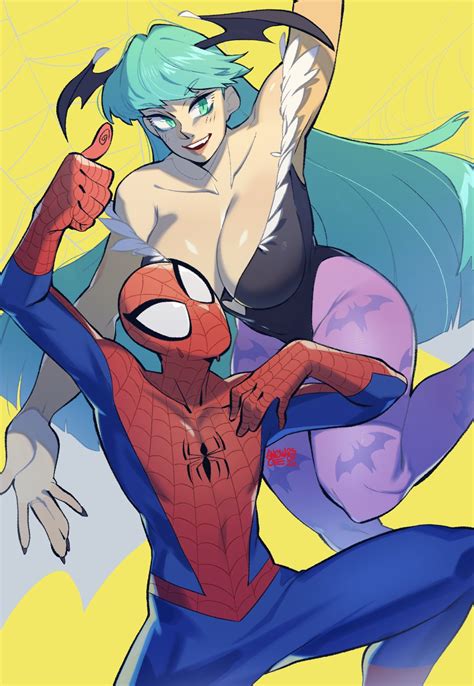 Morrigan Aensland And Spider Man Marvel And More Drawn By Snowcie Danbooru