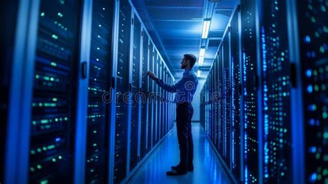 It Supervisor Is Working On Isolated Screen Computers In Data Center