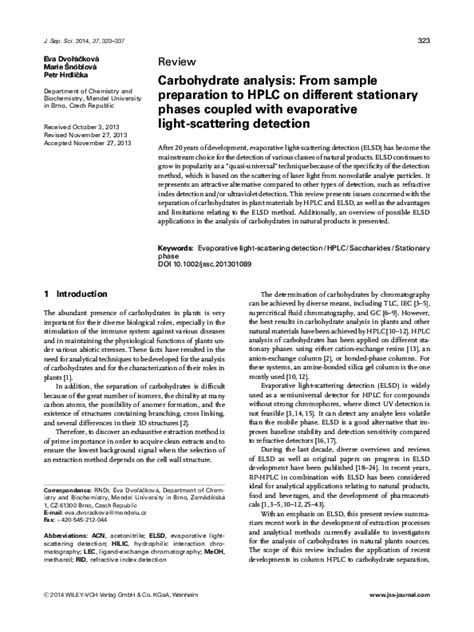 Pdf Carbohydrate Analysis From Sample Preparation To Hplc On Different Stationary Phases