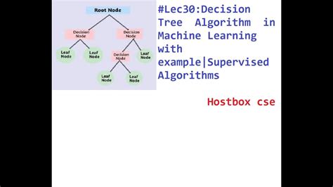 Lec30decision Tree Algorithm In Machine Learning With Examplesupervised Algorithmshostbox