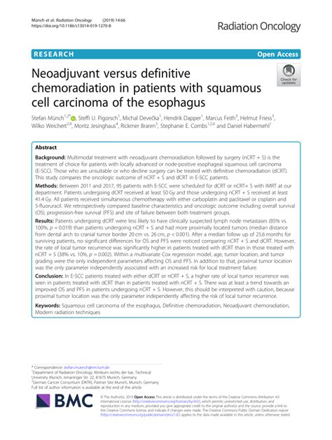 Pdf Neoadjuvant Versus Definitive Chemoradiation In Patients With Squamous Cell Carcinoma Of